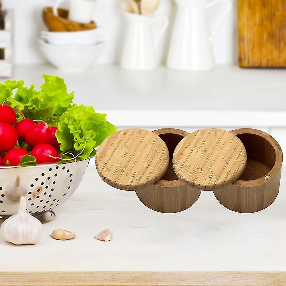 Bamboo Salt Box,salt Holder With Lid, Salt Shaker, Cumin And Pepper ...