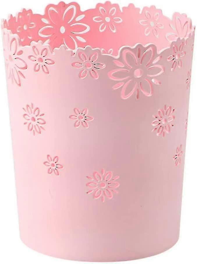 Plastic Trash Can Hollow Flower Wastepaper Basket Round Lidless Garbage ...
