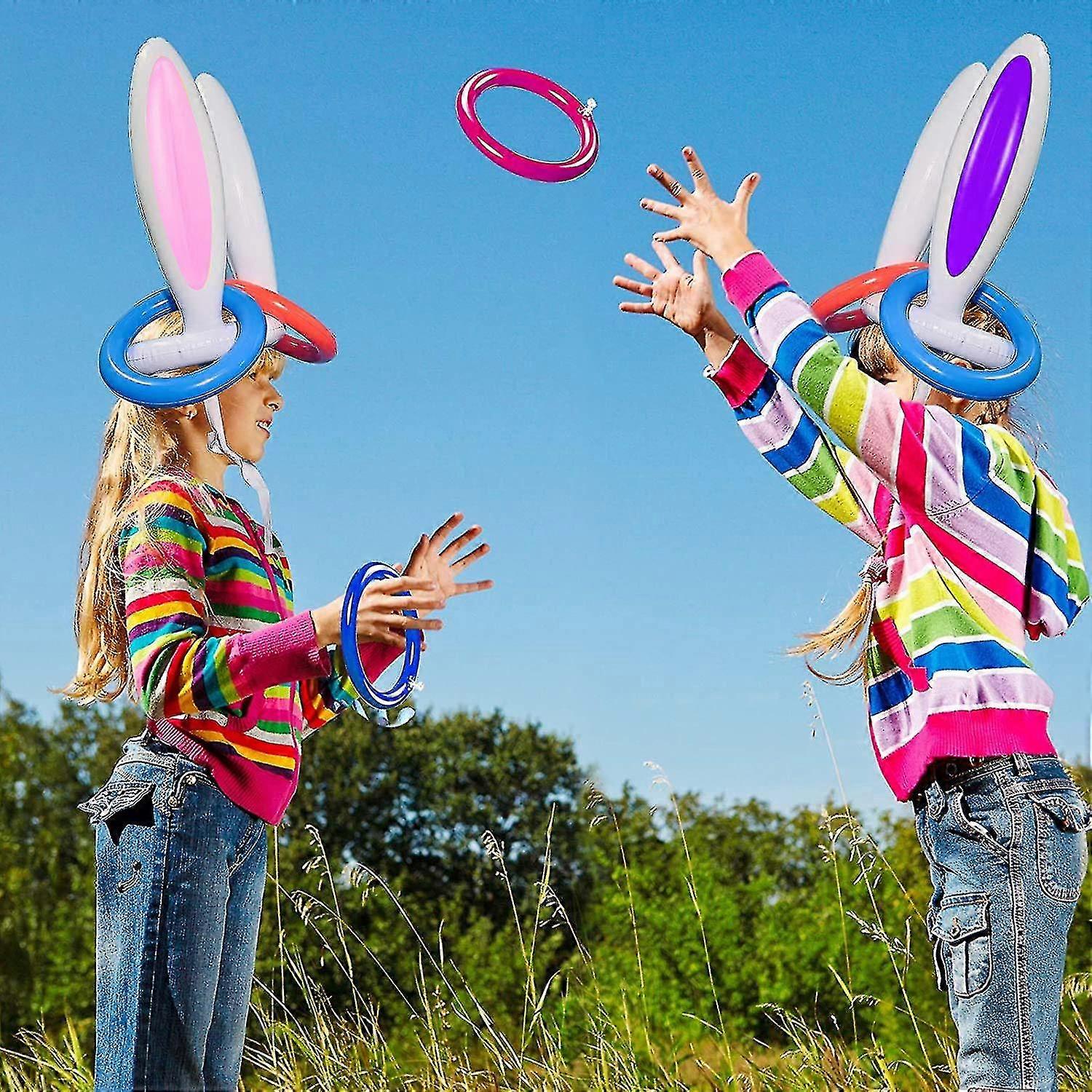 2 Pack Easter Inflatable Bunny Rabbit Ears Ring Toss Party Games (2 Set ...