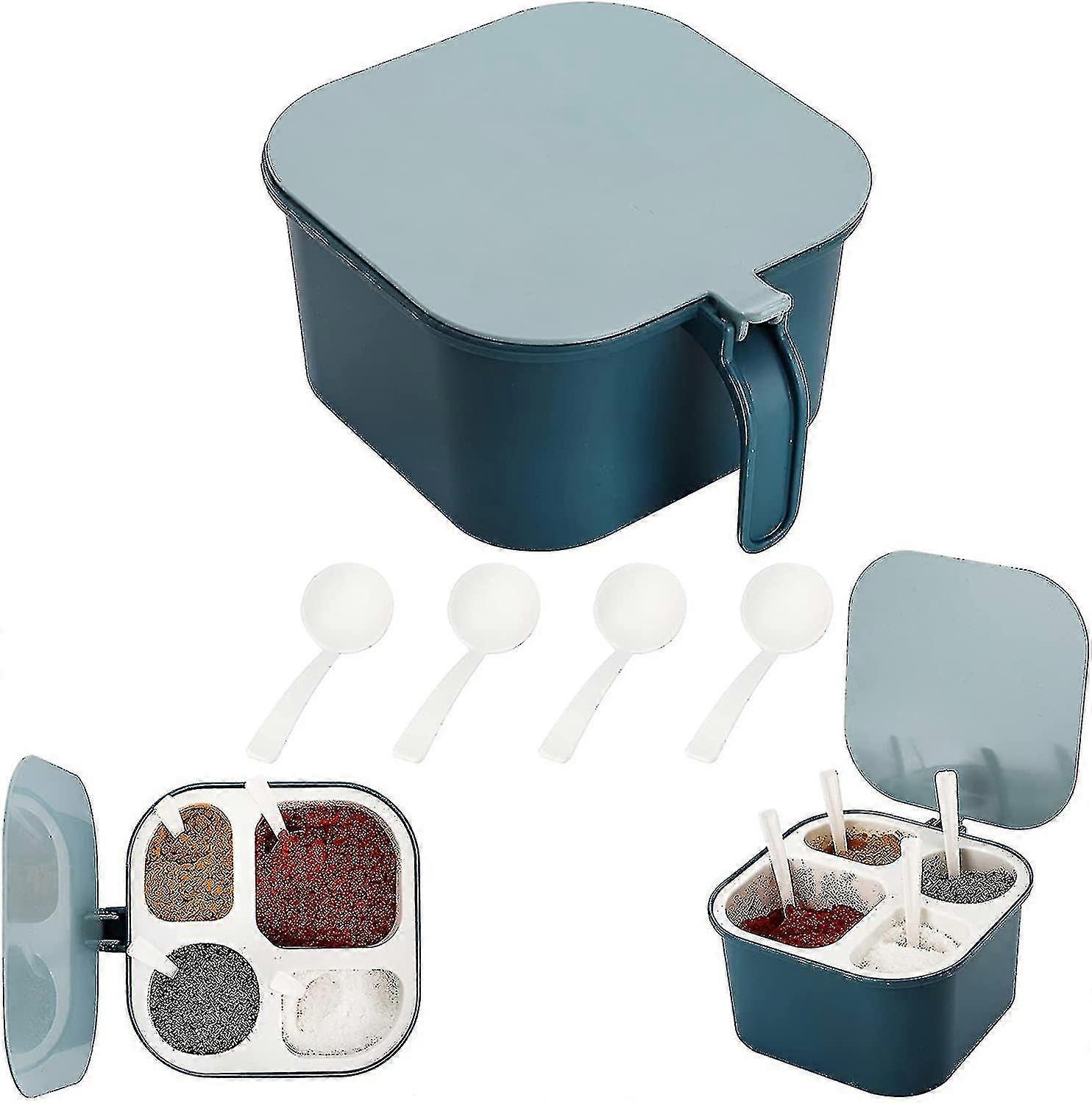 2 Pieces Of Square Seasoning Box Set, With 4 Spoons Of Spice Jars, Four ...
