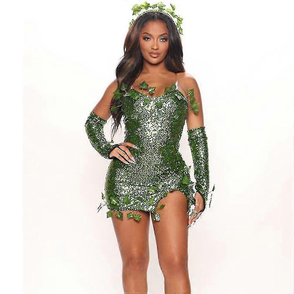 Halloween Villain Poison Ivy Cosplay Costume Fancy Dress For Women Carnival Party Sequin Dress ...