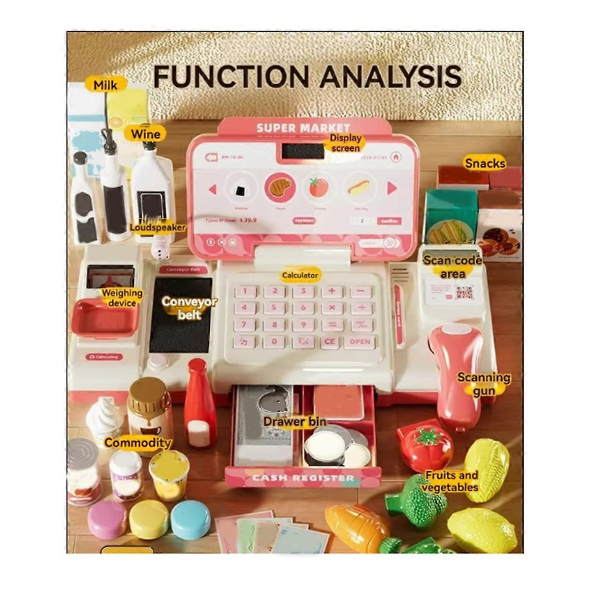 Supermarket Cash Register Toys Shopping Intelligent Recognition Pretend ...