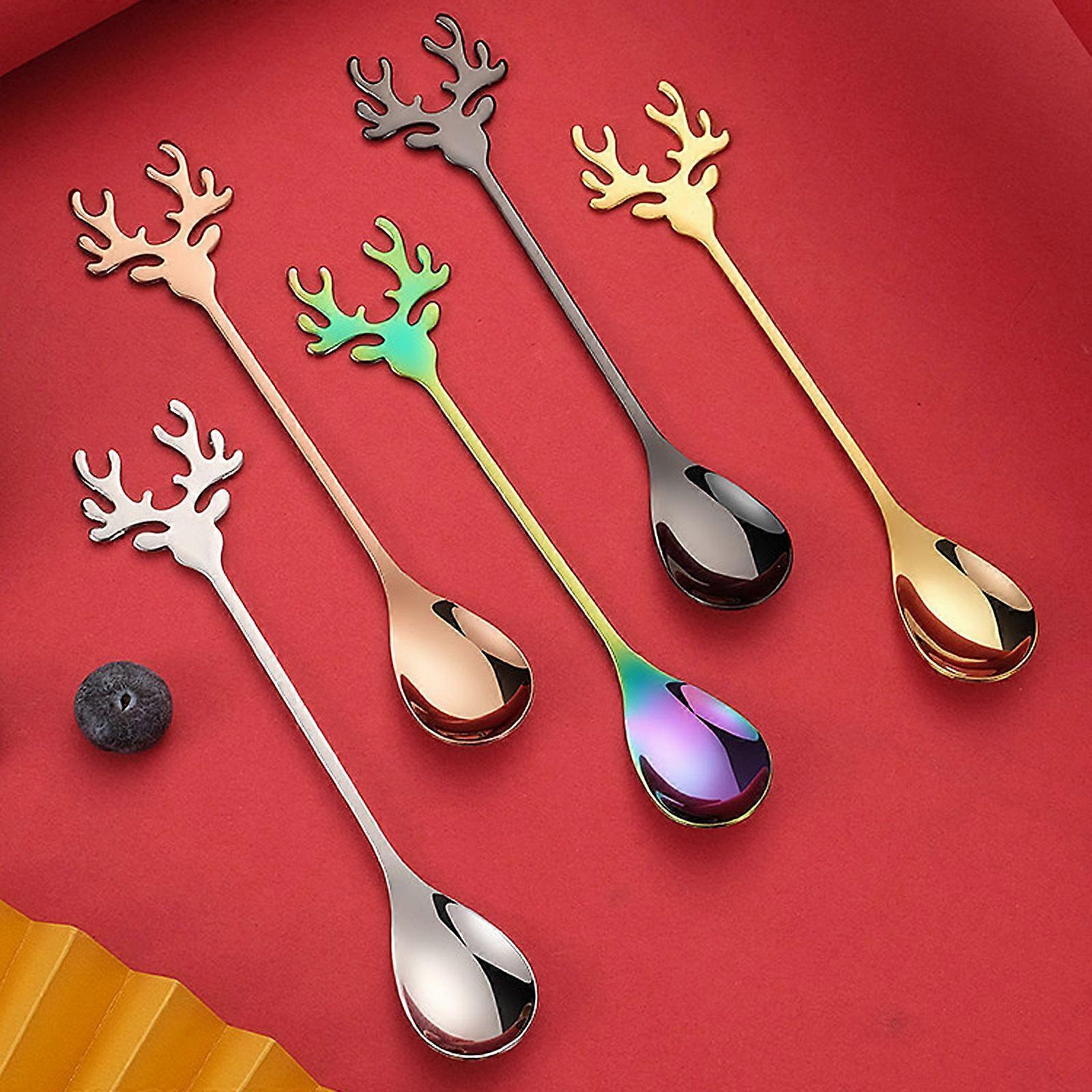 Stainless Steel Coffee Spoon Deer Head Shape Christmas Elk Dessert ...
