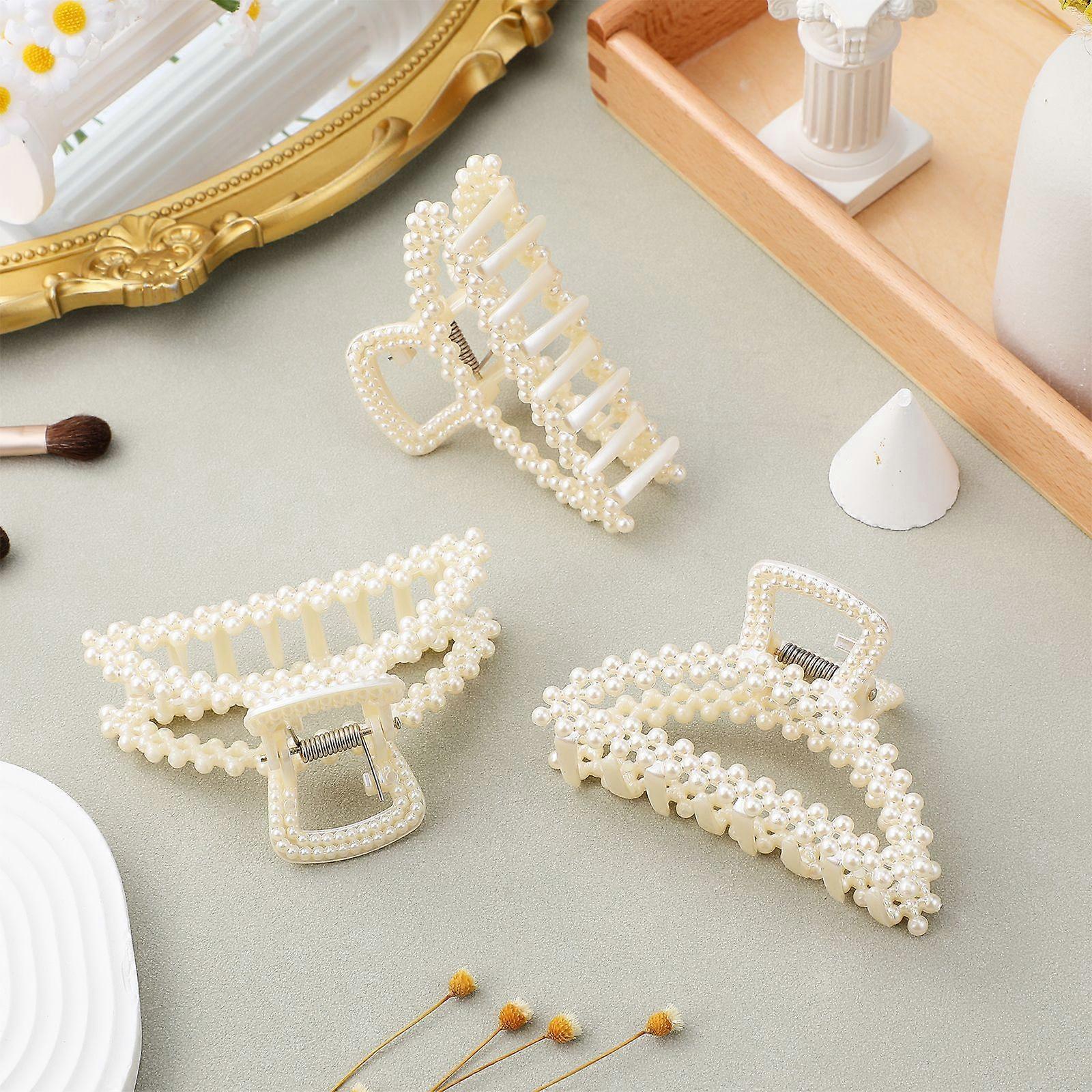 3pcs Hair Claws Beaded Claw Clip Elegant Hair Clips Women Hair Gripper ...