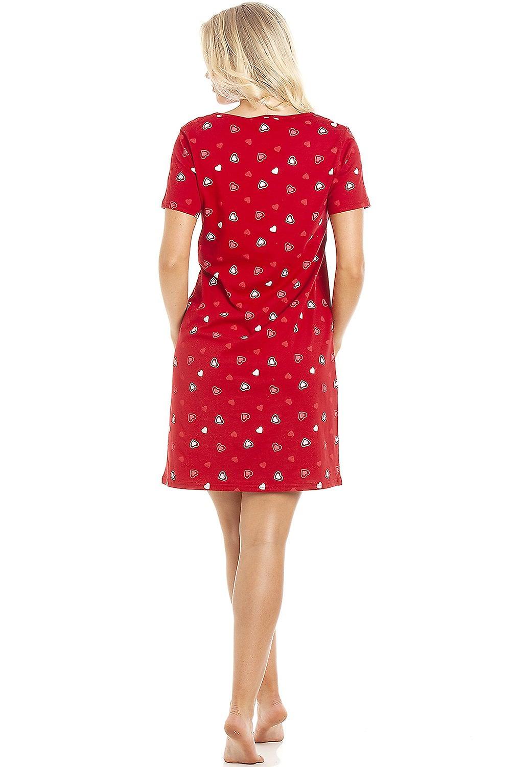 Women's Camille Red Heart Print Cotton Nightdress | Fruugo US