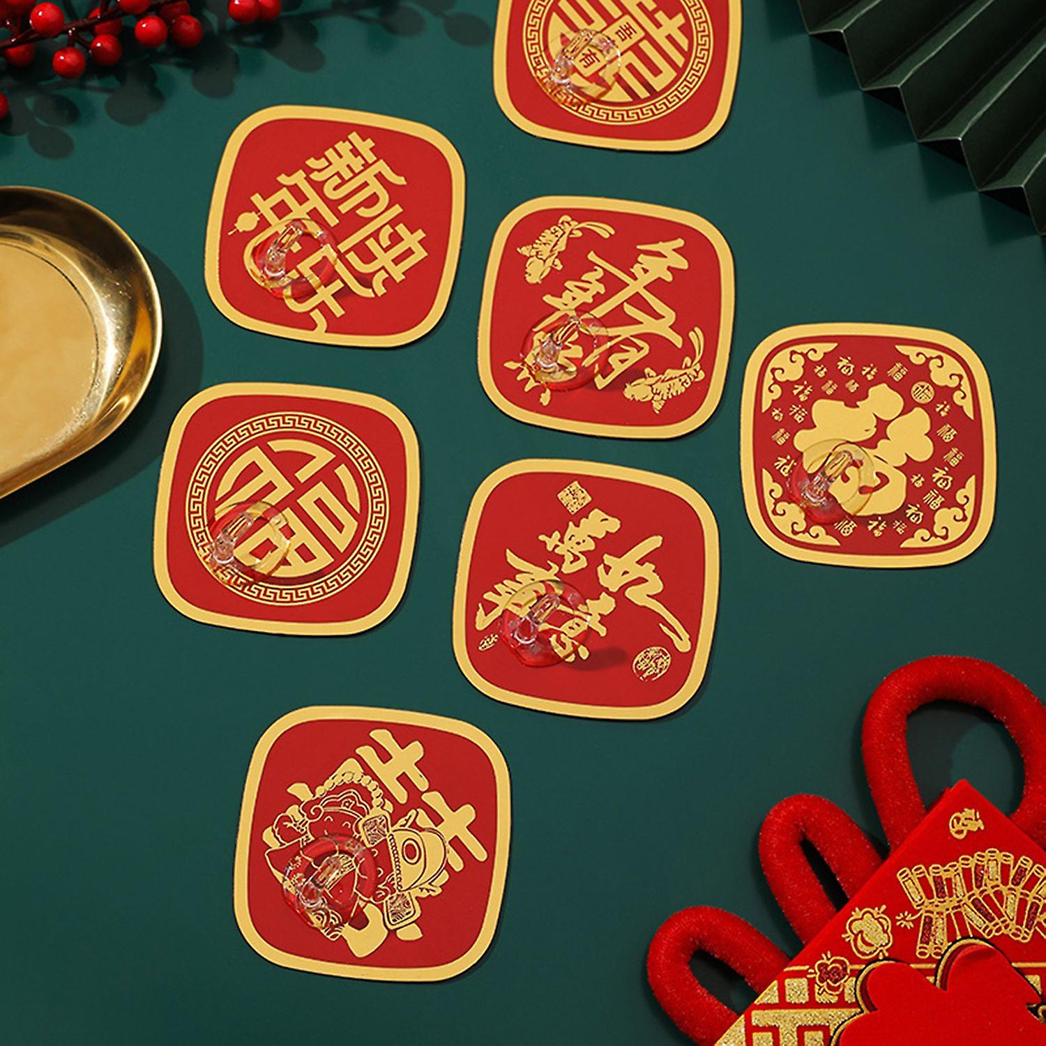 10Pcs Square Lucky Bag Shape Chinese Characters Print Wall Hooks ...