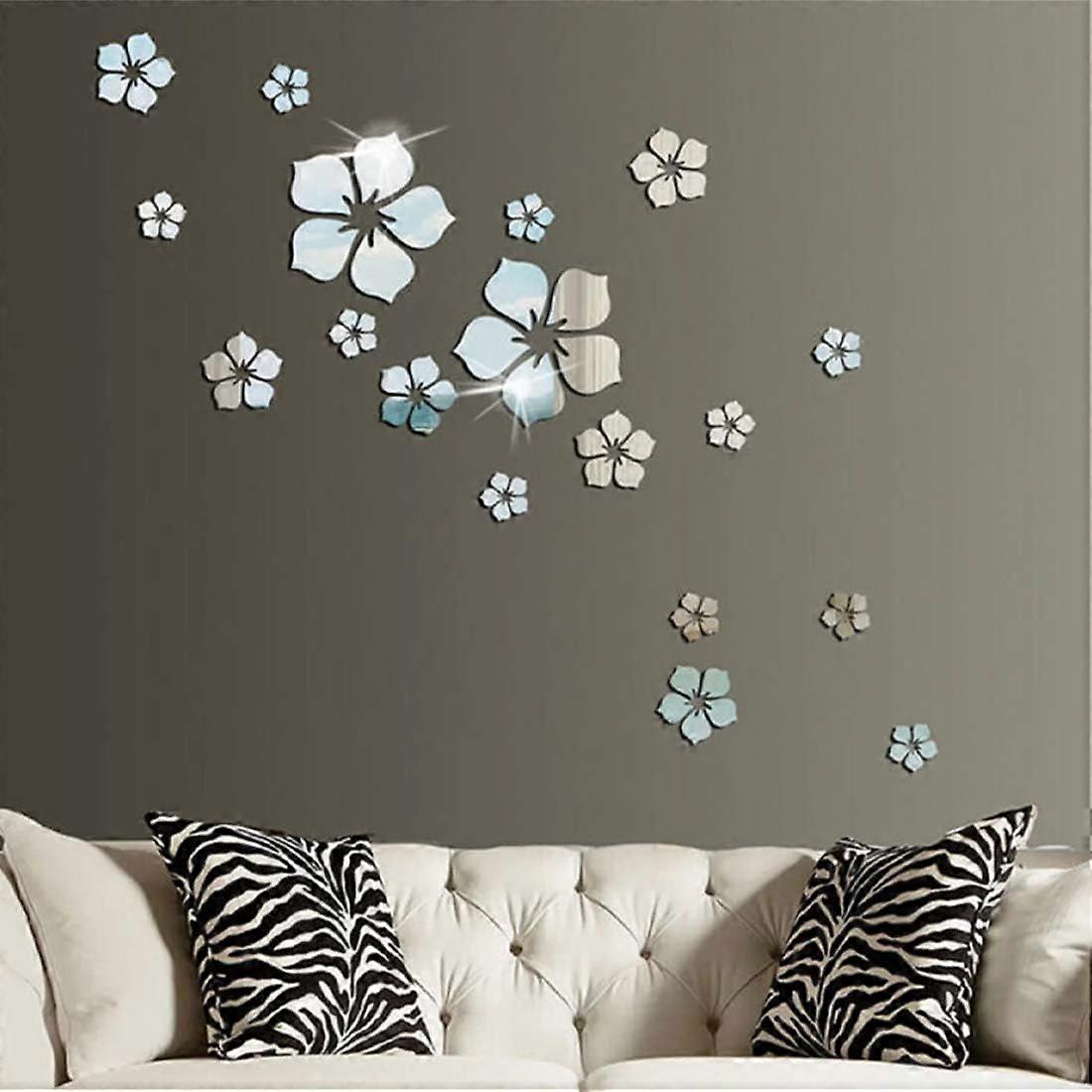 3D Mirror Wall Stickers, Wall Stickers, Silver Flowers, Wall Decoration ...