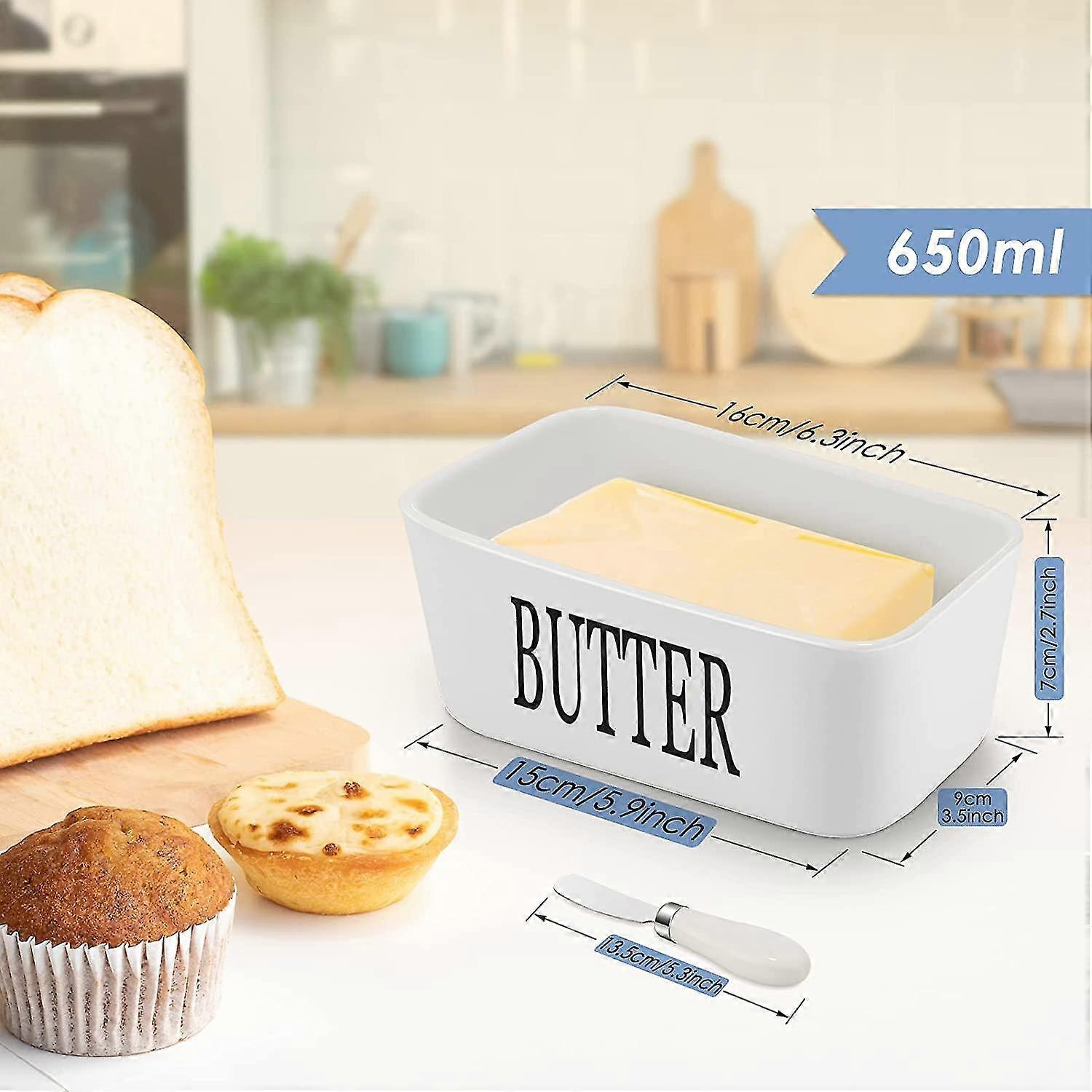 Large Butter Dish With Lid And Knife, European Size Porcelain Butter ...