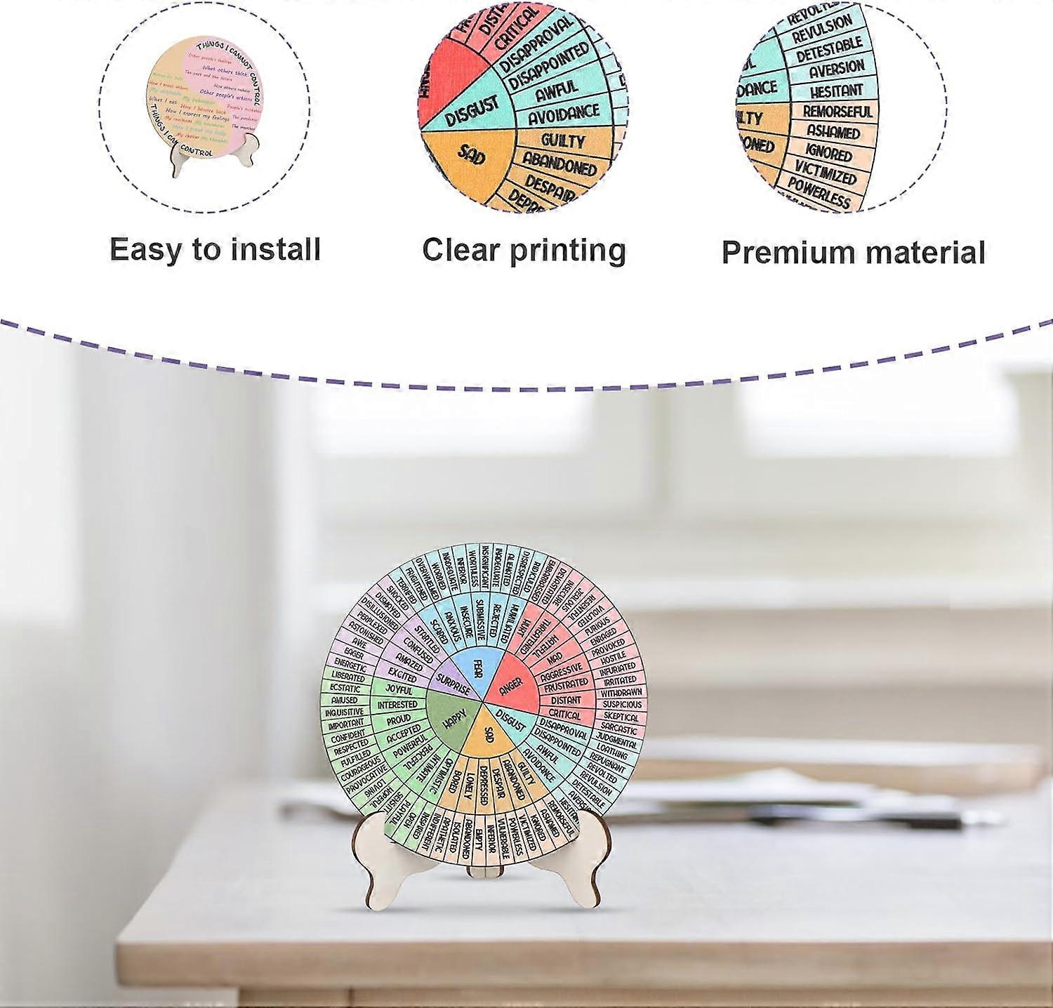 Feelings Wheel with Stand, Double-Sided Emotion Wheel Chart Wooden Mood ...
