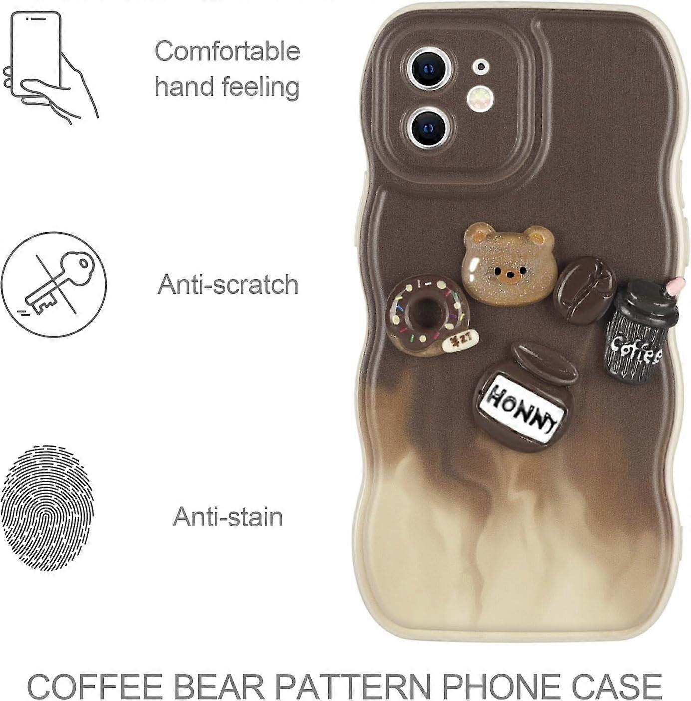 Compatible with iPhone 11 6.1-Inch Case, 3D Coffee Bear Curly Wave ...