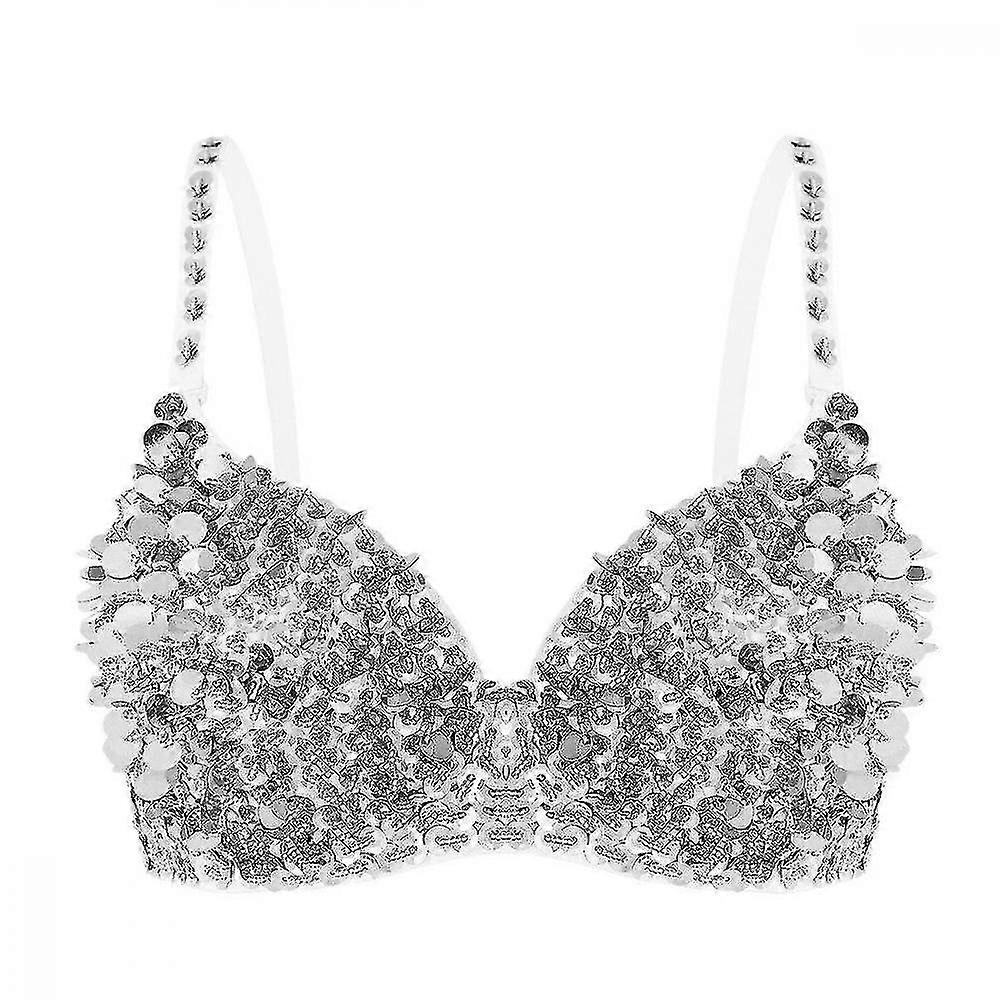 Women's Glitter Sparkle Belly Beaded Sequined Bra Top Zte | Fruugo UK