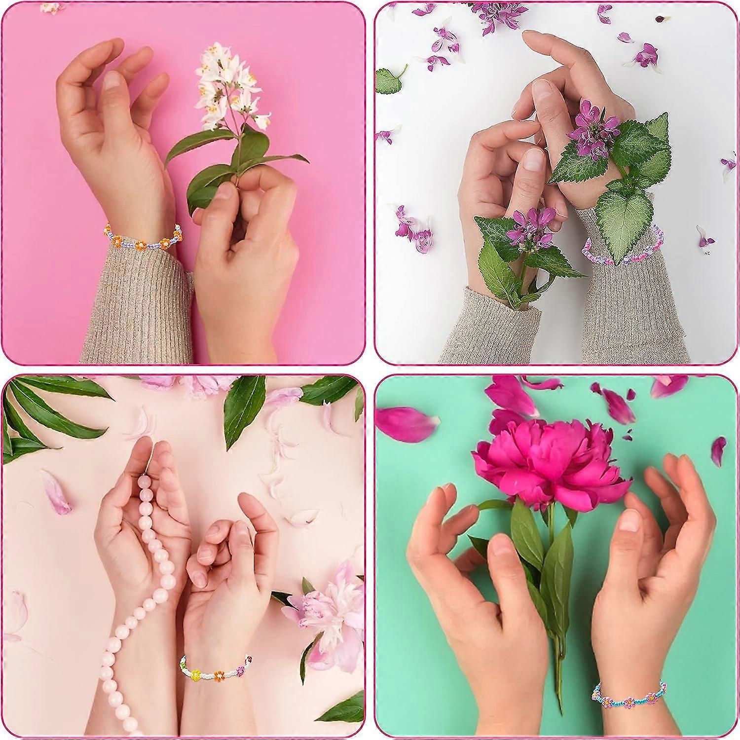 6Pcs Colorful Daisy Flower Bead Bracelets Set Indie Handmade Beaded ...