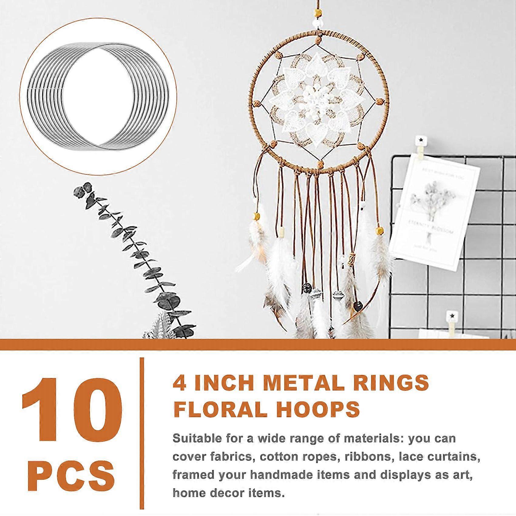10 Pack 4 Inch Silver Dream Catcher Metal Rings Floral Hoops Wreath ...