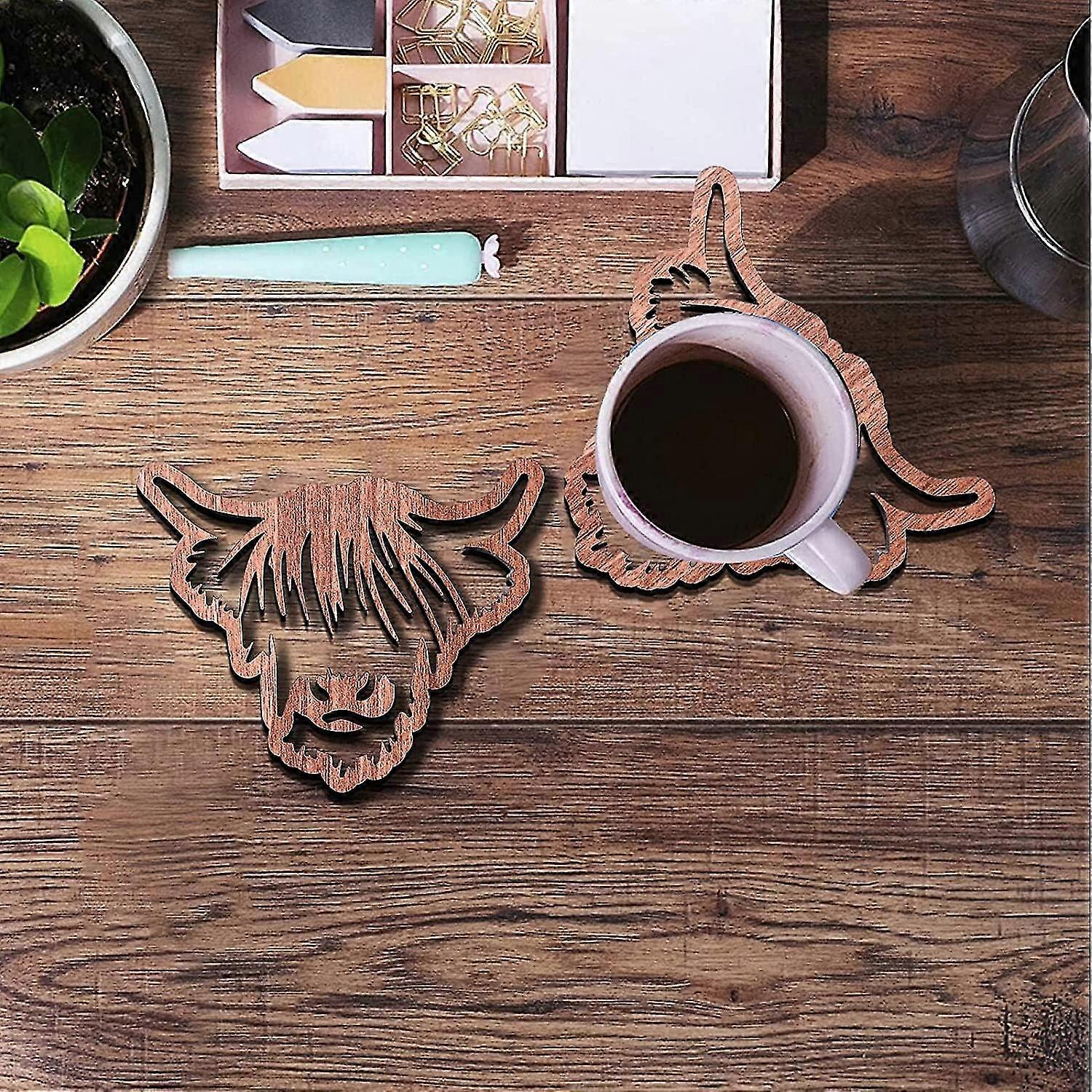 Highland Cow Coaster,wooden Highland Cow Coasters Cattle Tableware Mats ...