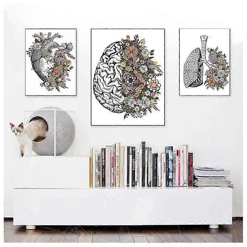 Vintage Anatomy Floral Heart Brain Wall Art Canvas Painting Retro ...