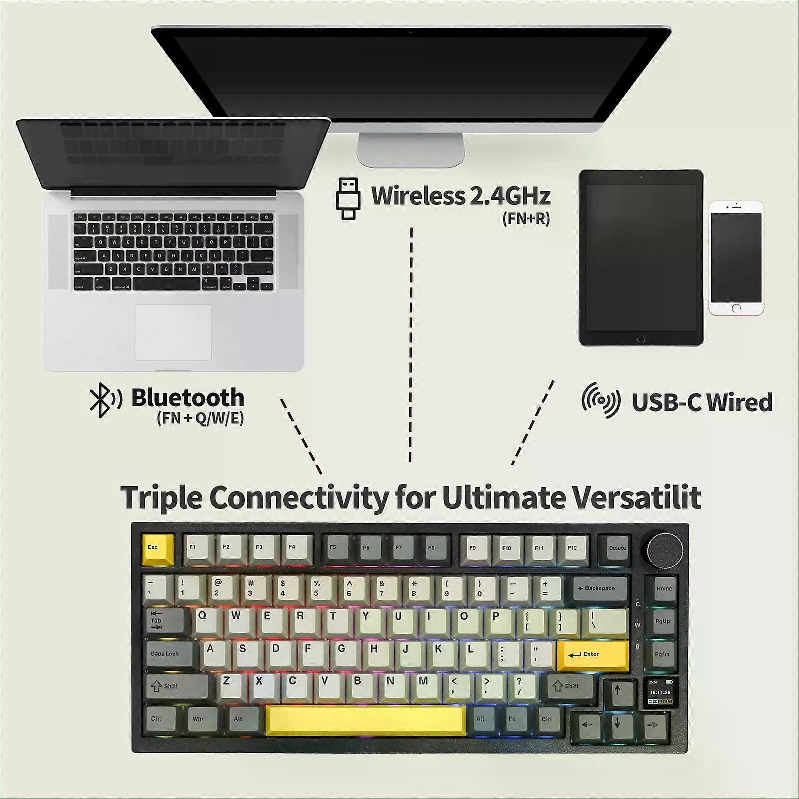 Ajazz AK820 Pro 75% Gasket-mounted Bluetooth 5.1/2.4G Wireless/Type-C Wired Mechanical Keyboard ...