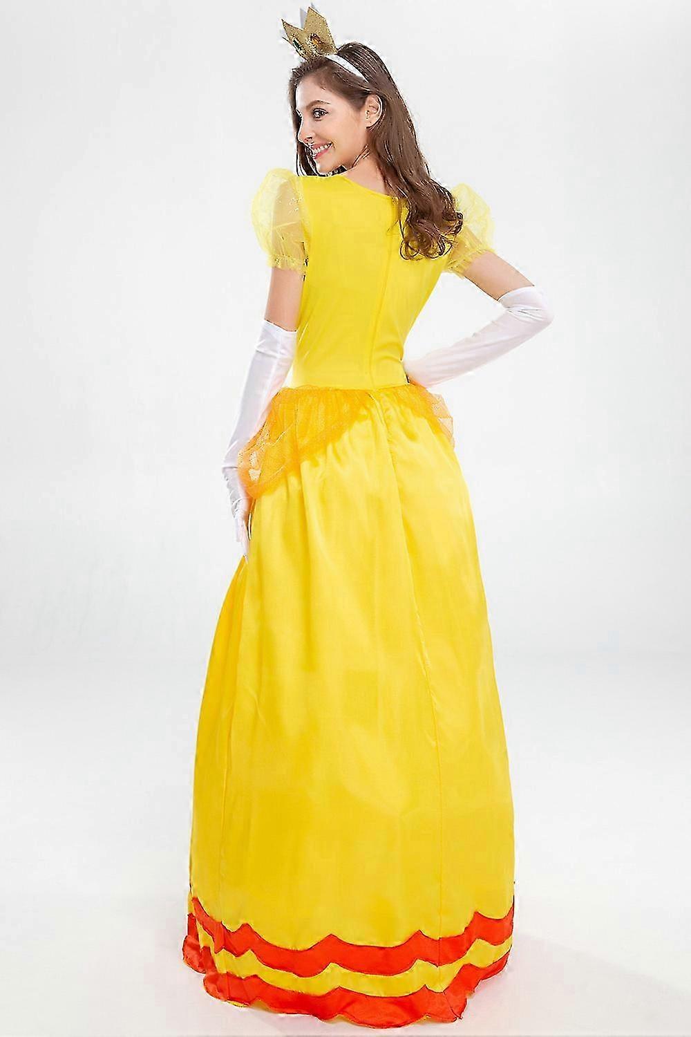 Women's Super Mario Peach Cosplay Costume Pink Princess Dress + Gloves ...