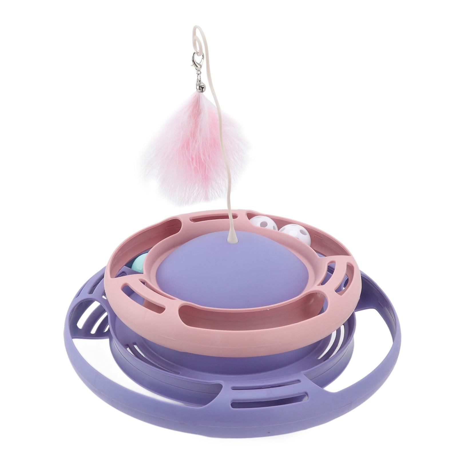 Interactive Cat Turntable Toy with Roller Tracks Ball and Teasing Stick ...