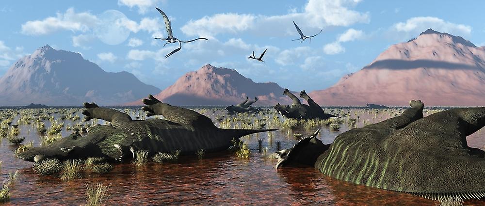 A herd of dead Centrosaurus dinosaurs killed by a flash flood. Poster ...