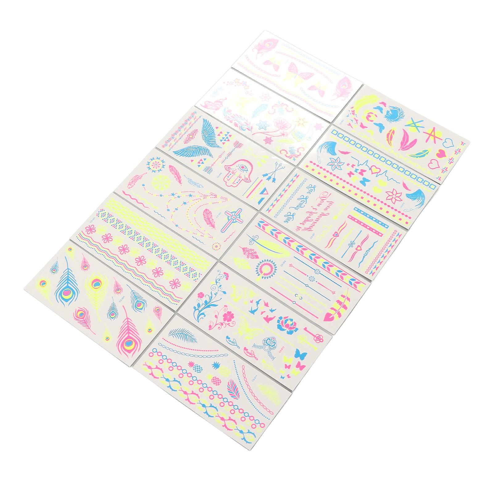 Fluorescent Temporary Tattoos 12 Sheets Full Body Stickers for Party ...