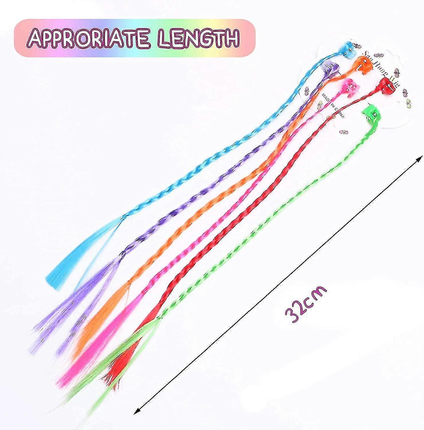 Kids Hair Extensions Set With Hair Clips, 24pcs Clip-on Neon Hair Braid ...