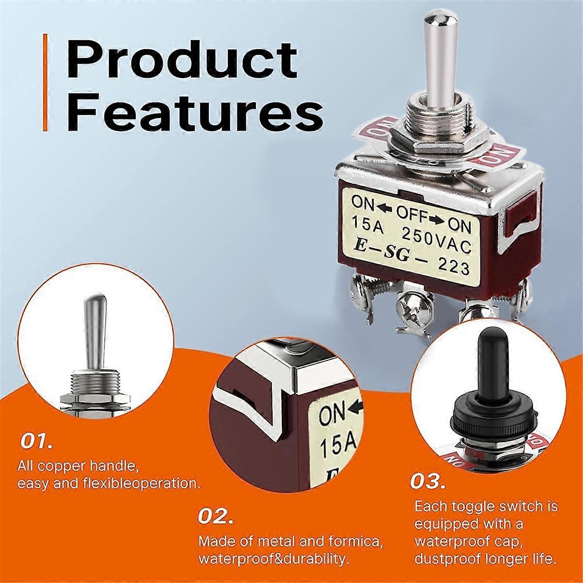 5PCS Momentary Toggle Switch 12V DC 3 Position 30A DPDT (ON)-Off-(ON) 6 ...