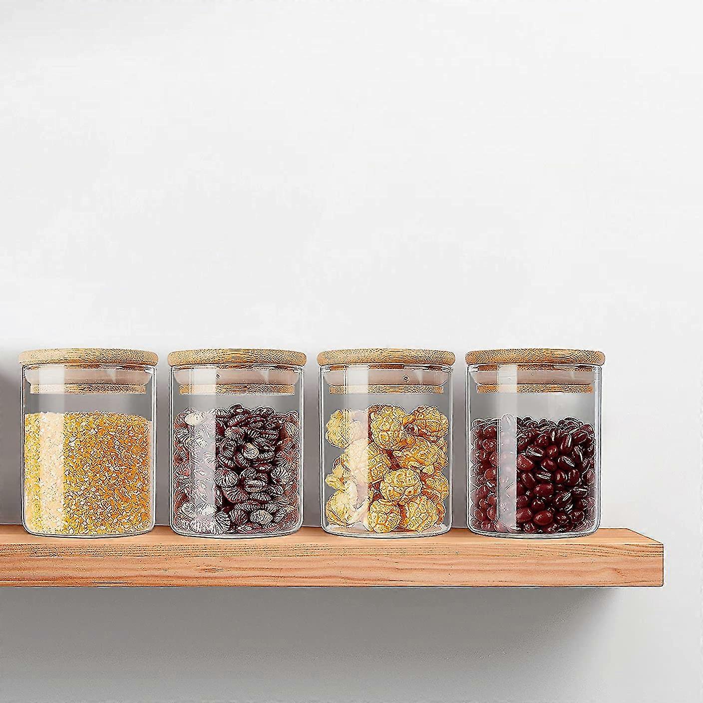 12 Pack Glass Jars Set, Spice Jars With Bamboo , Clear Glass Food ...