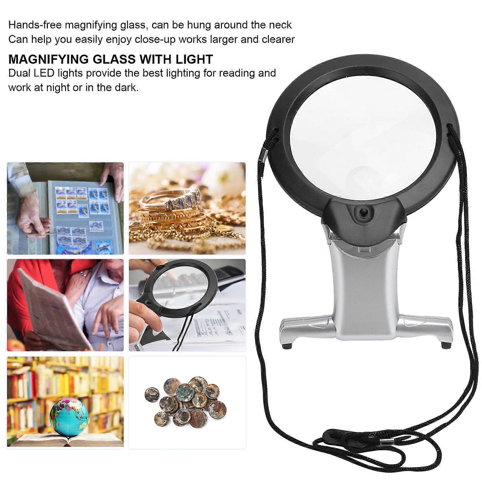 26X Dual LED Reading Magnifier Handheld Neck Wearing MultiFunction ...