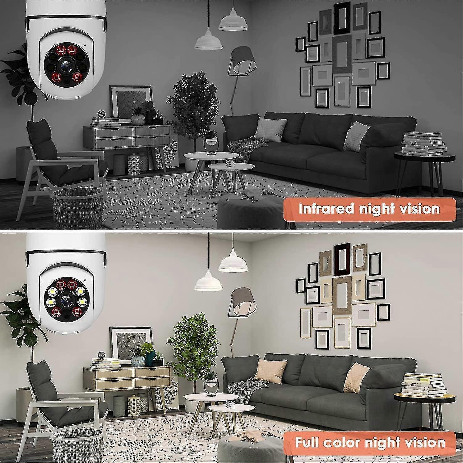 2pcs 360 Degree Security Cameras Wireless Outdoor, Wifi Light Bulb ...