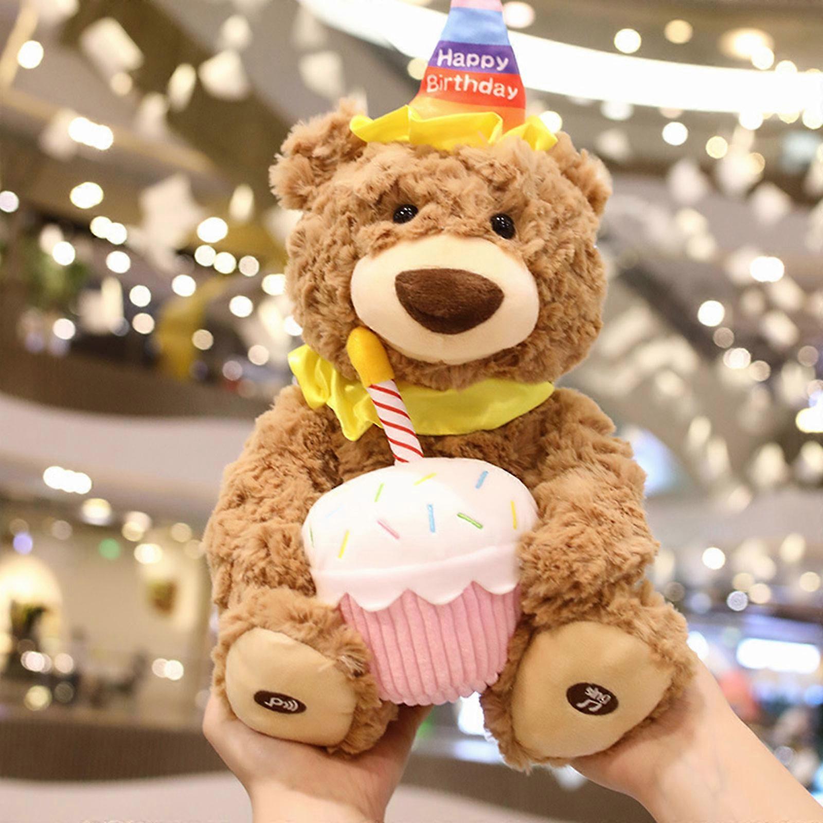 Happy Birthday Bears with Cake and LED Candle Electric Interactive Bear ...