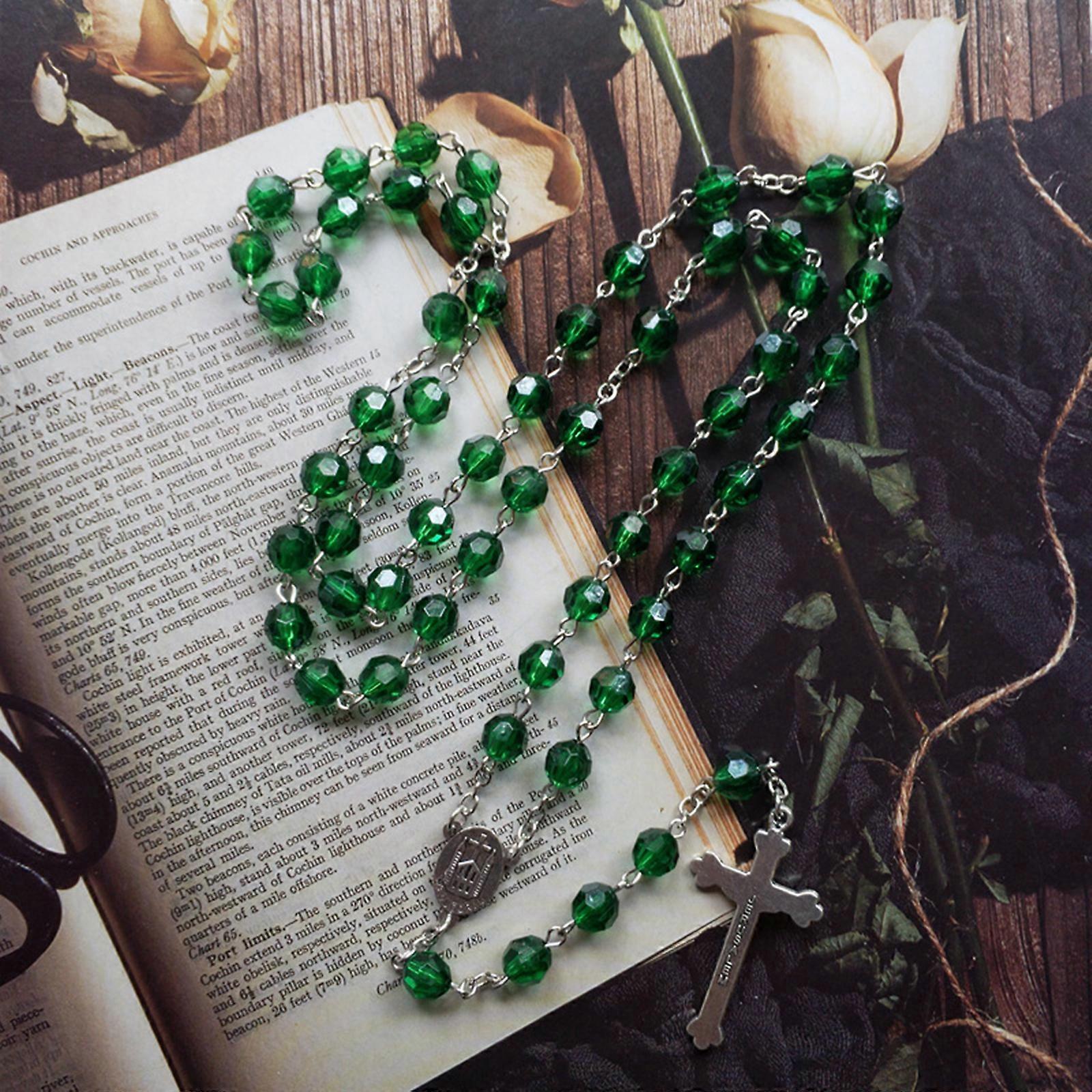 8mm Rosary Beads Rosary Necklace with Jesus Crucifix for Cross Pendant ...