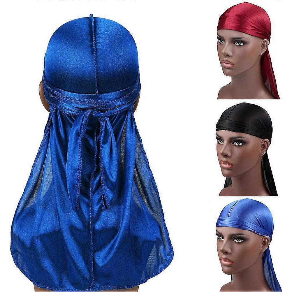 3 Pack Soft Silky Durag Headbands with Long Tail for Men Biker Headwear ...