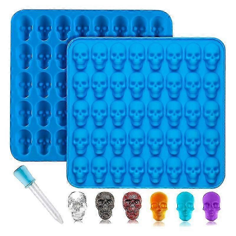 2Pcs Gummy Skull Candy Molds Silicone,Chocolate Gummy Molds with 1 ...