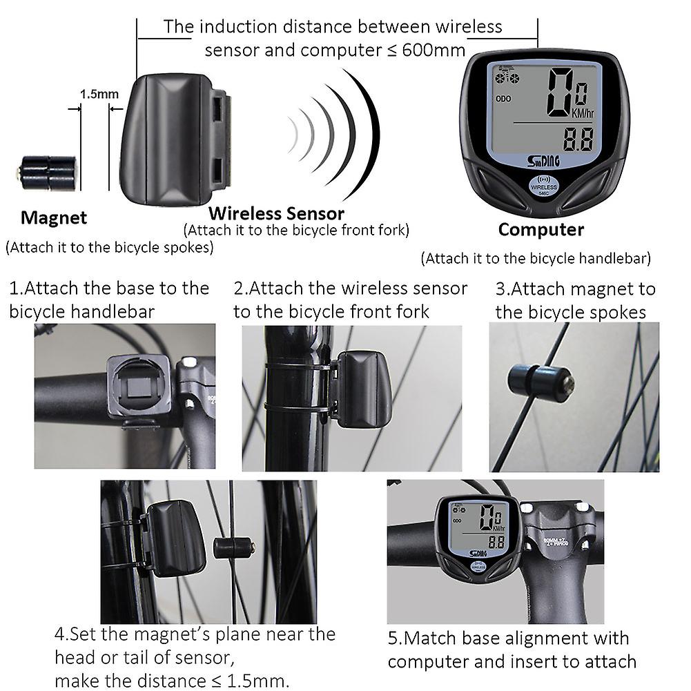 1Pc, Bike Computer Wireless 16 Function IP54 Waterproof LCD Display ...