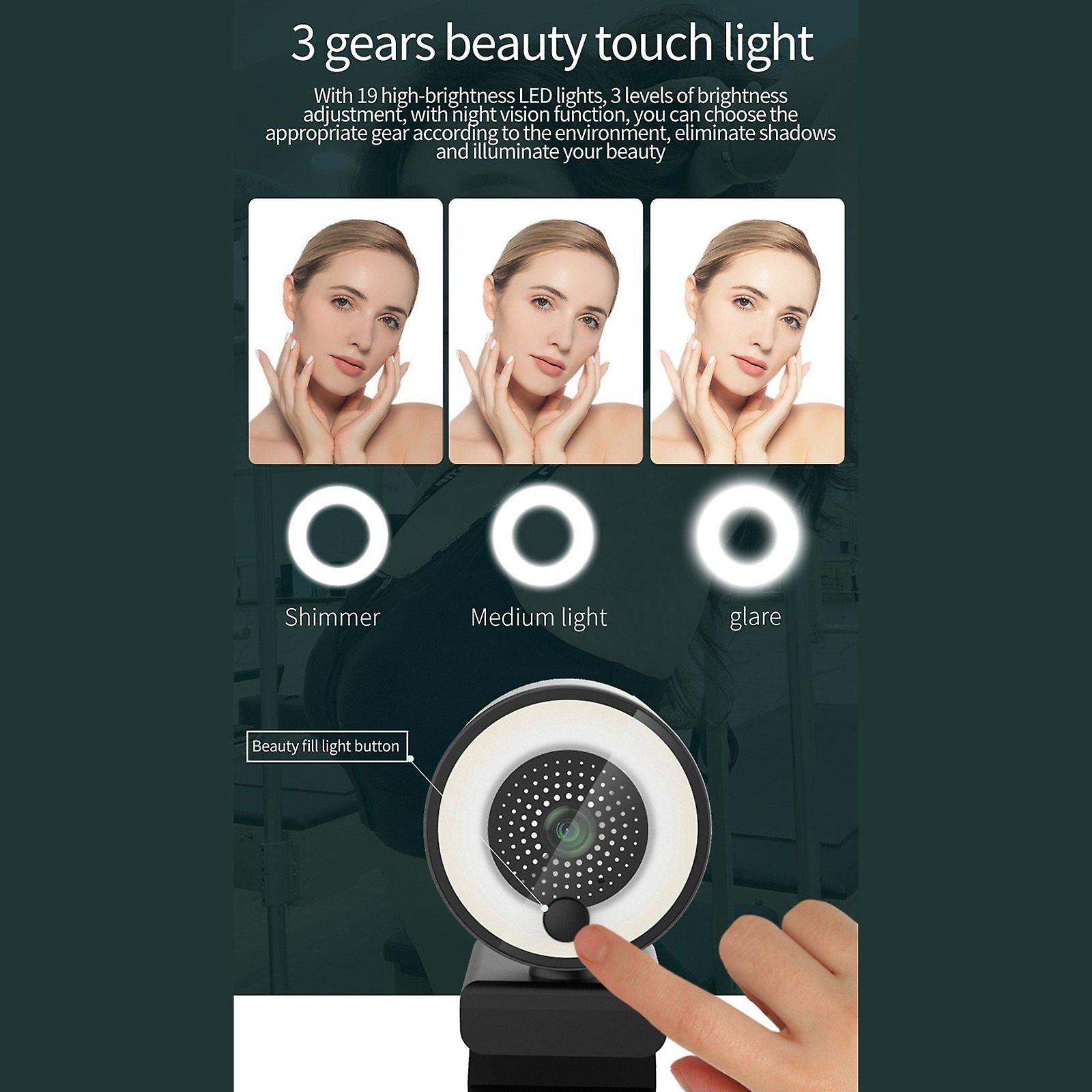 Hd 2k usb webcam auto-focus 5mp pc web camera with ring fill light ...