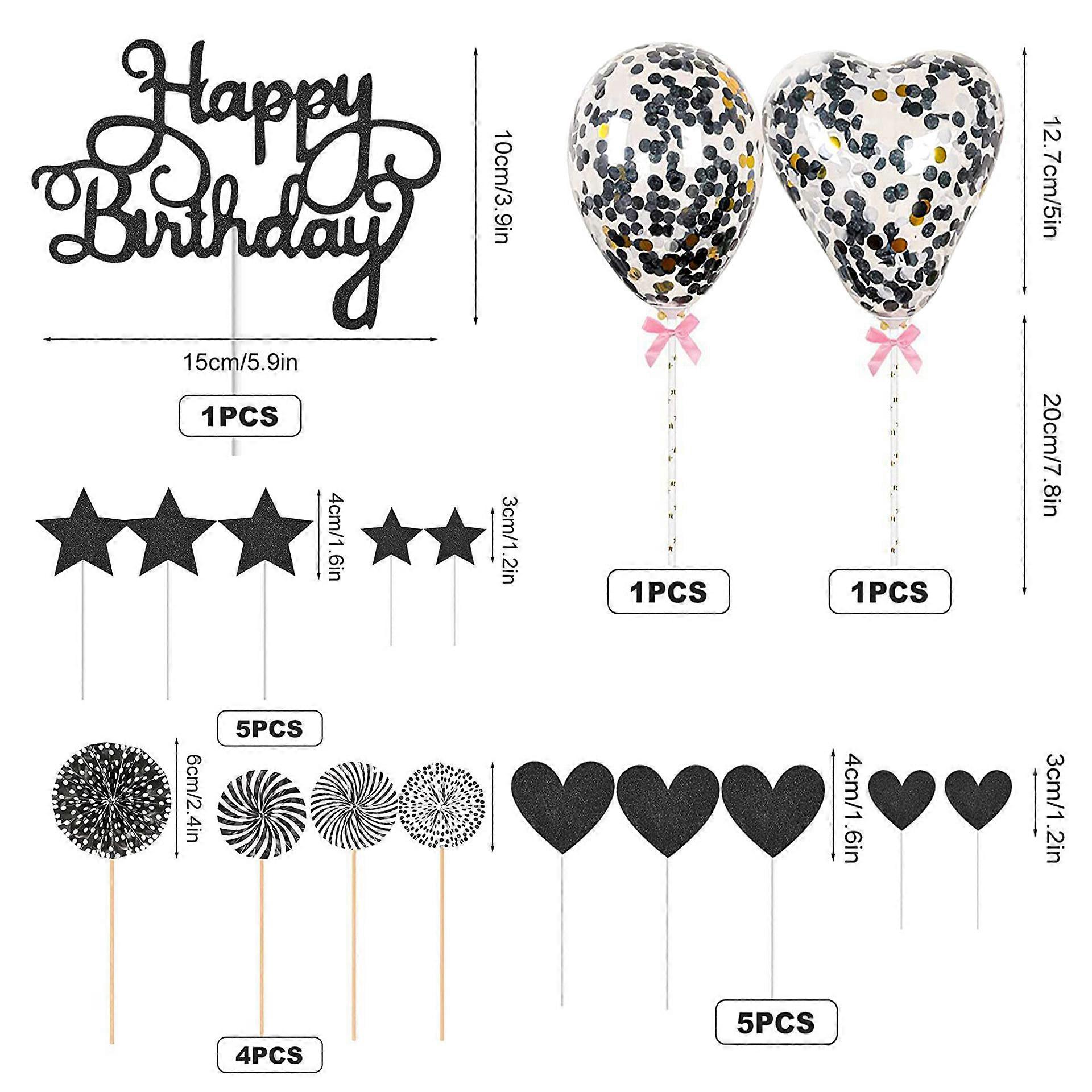 Daimay Black Birthday Cake Topper Supplies Acrylic Glitter Happy ...