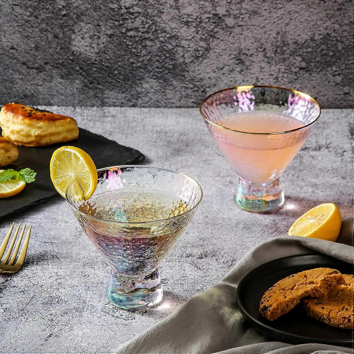 Iridescent Stemless Martini Glasses- Premium Hammered Cocktail Glasses ...