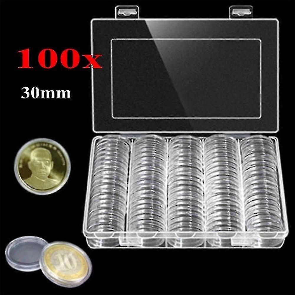 100pcs/box 30mm Round Coin Storage Holder Plastic Display Case ...