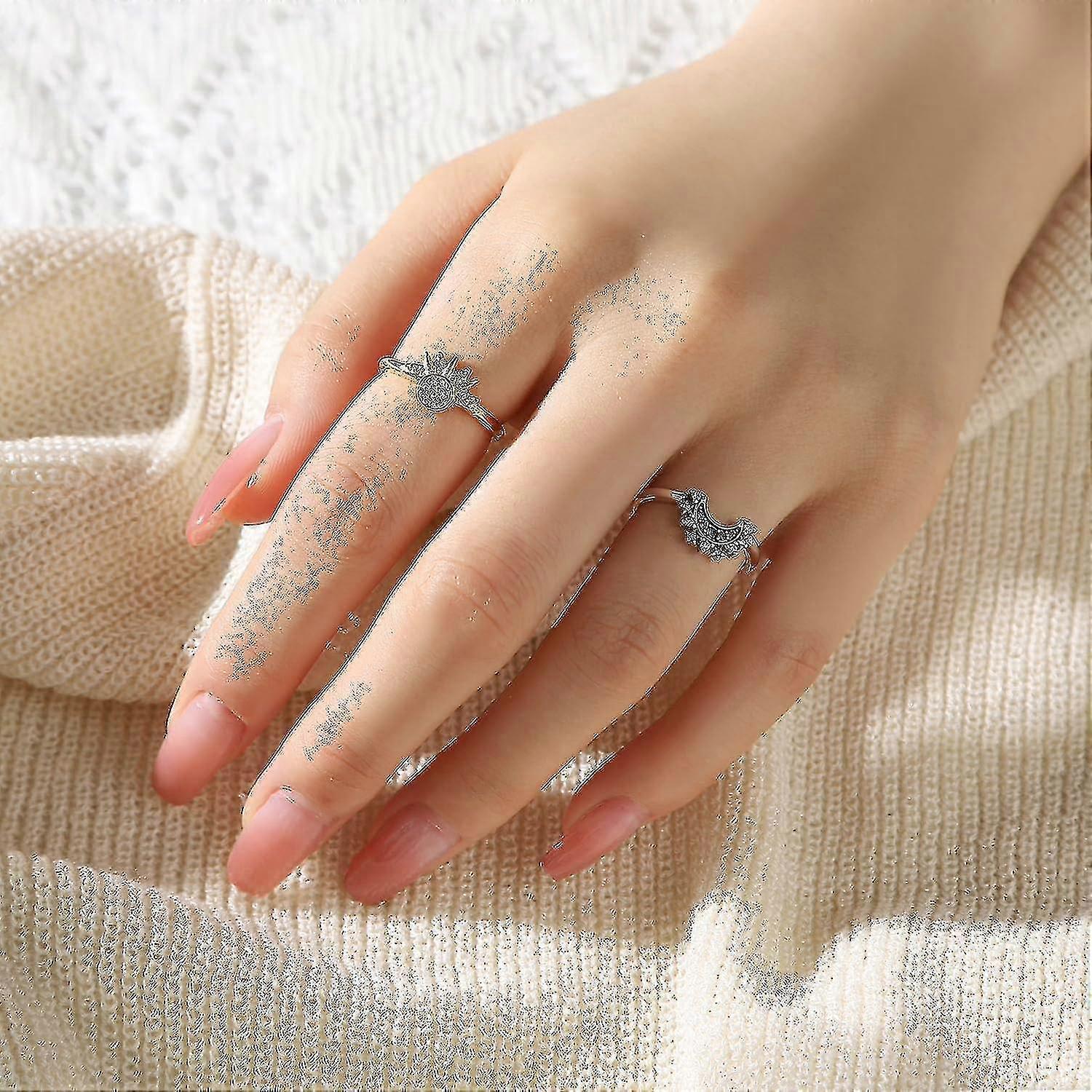 Celestial Sun And Moon Ring Set, Sparkling Sun Ring/blue Moon Ring With 14k Gold/silver Plating ...