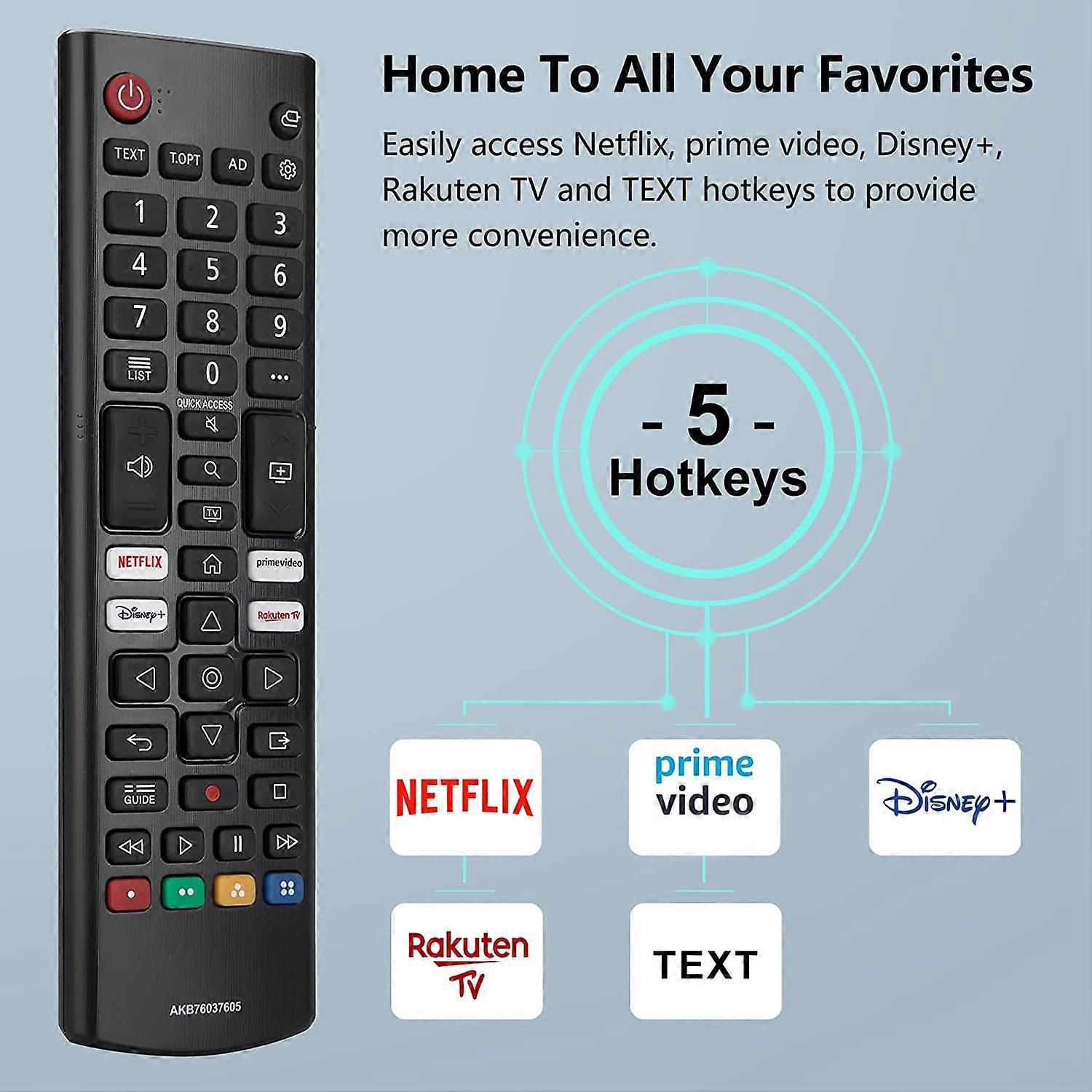 TV Remote for LG AKB76037605 ,Improved Infrared LG TV Remote Control, with , Prime Video,Rakuten ...