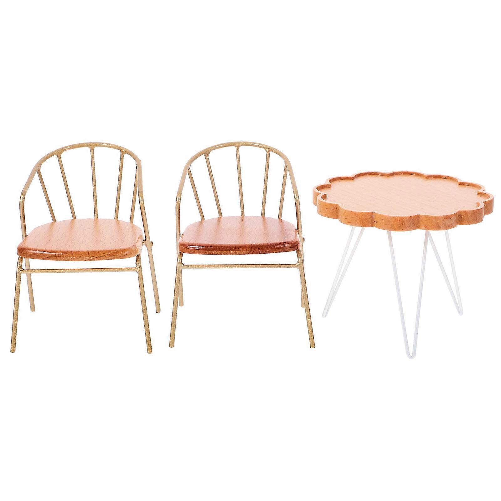 1 Set of Mini Wooden Table Chair Set Doll House Mini Furniture ...