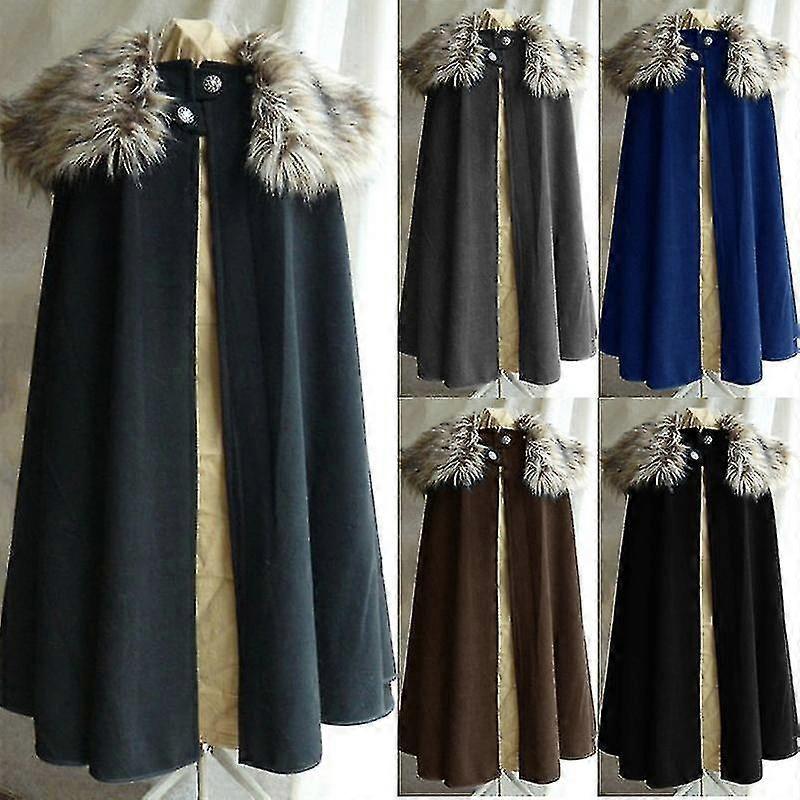 Warm Wool Cloak With Fur Collar Viking Renaissance Norse Barbarian Fur Cape Wool Cape Medieval ...