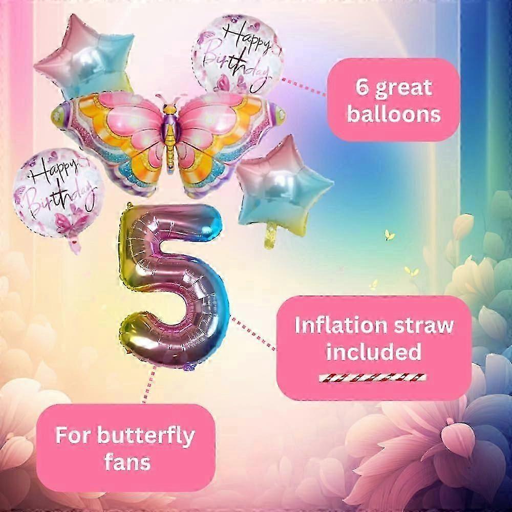Butterfly Balloon Birthday Decoration 5 Years Set - Butterfly Balloons ...