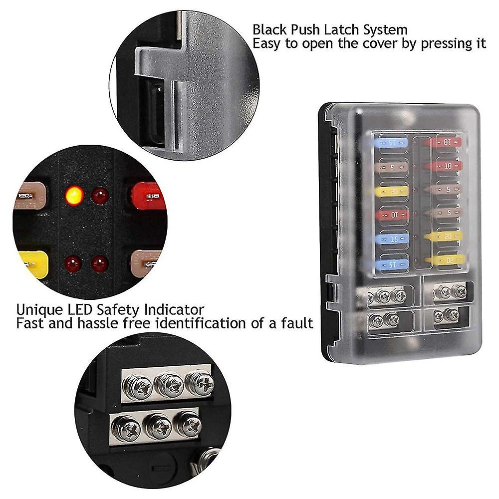 12v 12 Way Marine Fuse Block Fuse Panel With Ground &12 Volt Fuse Box ...