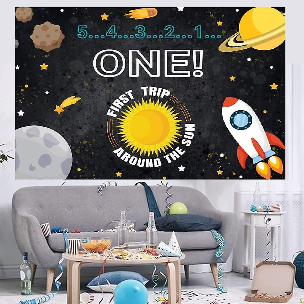 Cartoon Outer Space Rocket Kids Boys Birthday Party Backdrop Outer ...