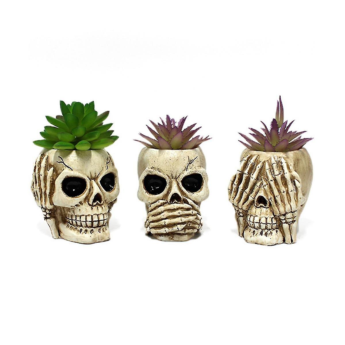 Skull Head Flower Pots Gothic Skeleton Planter Container Office Planter ...