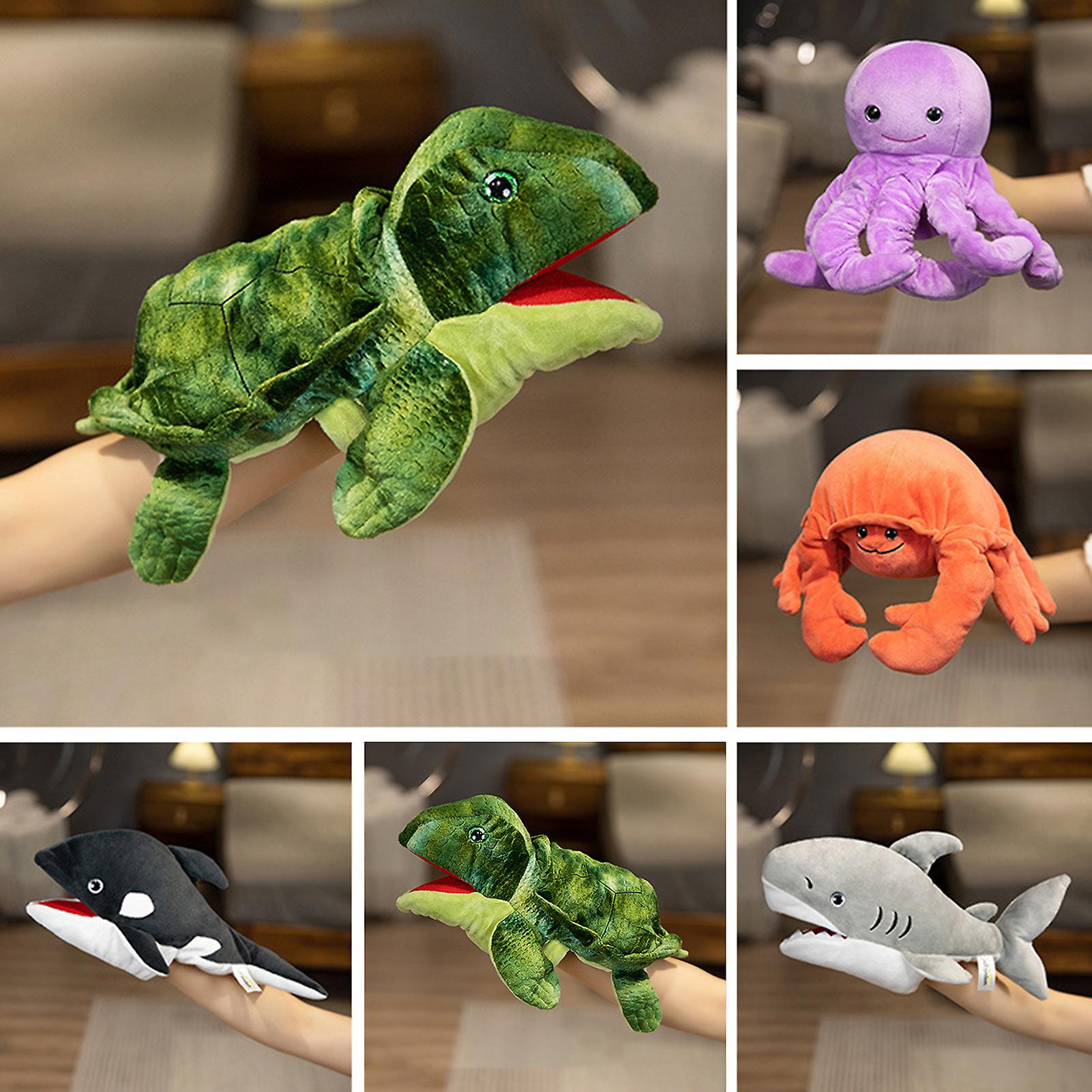 Plush Sea Animal Hand Puppet Movable Mouth Shark Whale Turtle Octopus ...