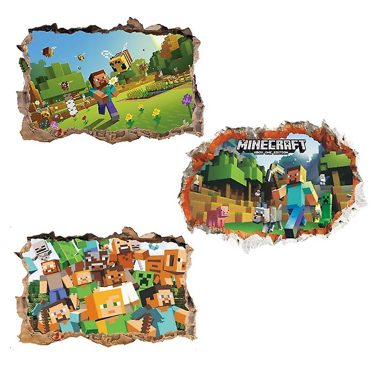 3pcs Minecraft Wall Stickers 3D Smash Wall Decal Removable Wall ...