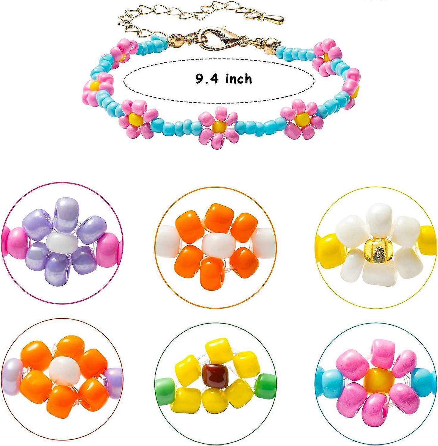 6Pcs Colorful Daisy Flower Bead Bracelets Set Indie Handmade Beaded ...