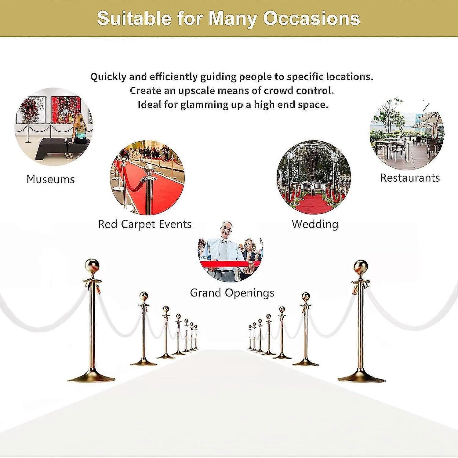 2 Pack White Velvet Stanchion Rope with Gold Hooks, Crowd Control ...
